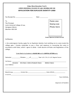 Fillable Online Application For Duplicate Identity Card Fax Email Print ...