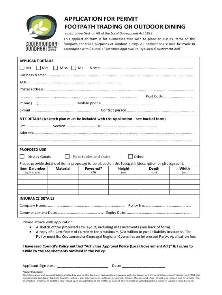 Fillable Online Outdoor Dining & Retail License Application Guidelines ...