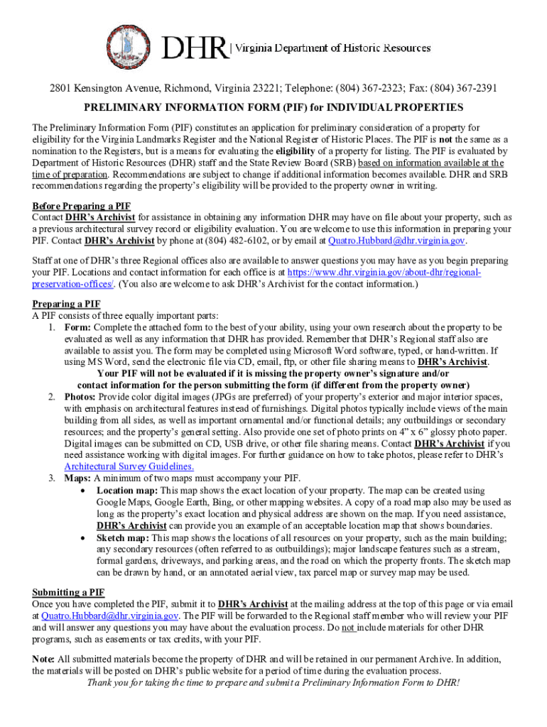 Fillable Online (804) 367-2391 PRELIMINARY INFORMATION FORM (PIF ... Fax Email Print - pdfFiller