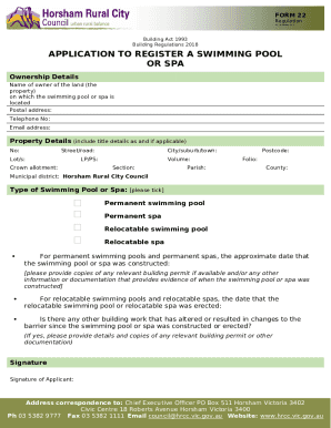application to register a swimming pool or spa Doc Template | pdfFiller