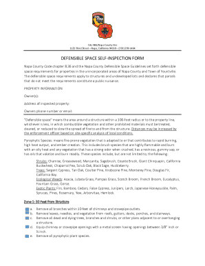 Fillable Online DEFENSIBLE SPACE SELF-INSPECTION FORM - Napa County Fax ...
