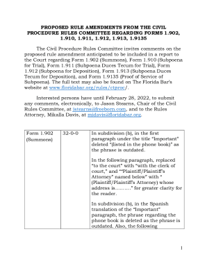 Fillable Online 1 PROPOSED RULE AMENDMENTS FROM THE ... - The Florida ...