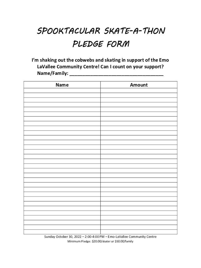 Fillable Online SPOOKTACULAR SKATE-A-THON PLEDGE FORM Fax Email Print ...