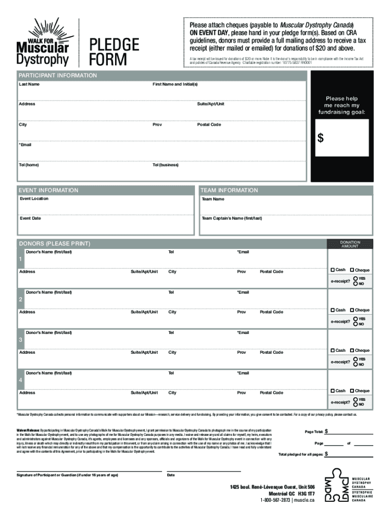 Fillable Online PLEDGE FORM - Muscular Dystrophy Canada Fax Email Print - pdfFiller