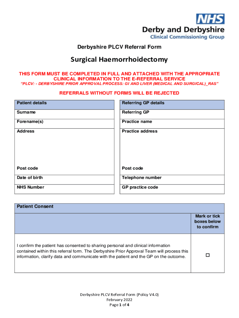 Fillable Online 21. haemorrhoidectomy referral form - NHS Vale of York ...