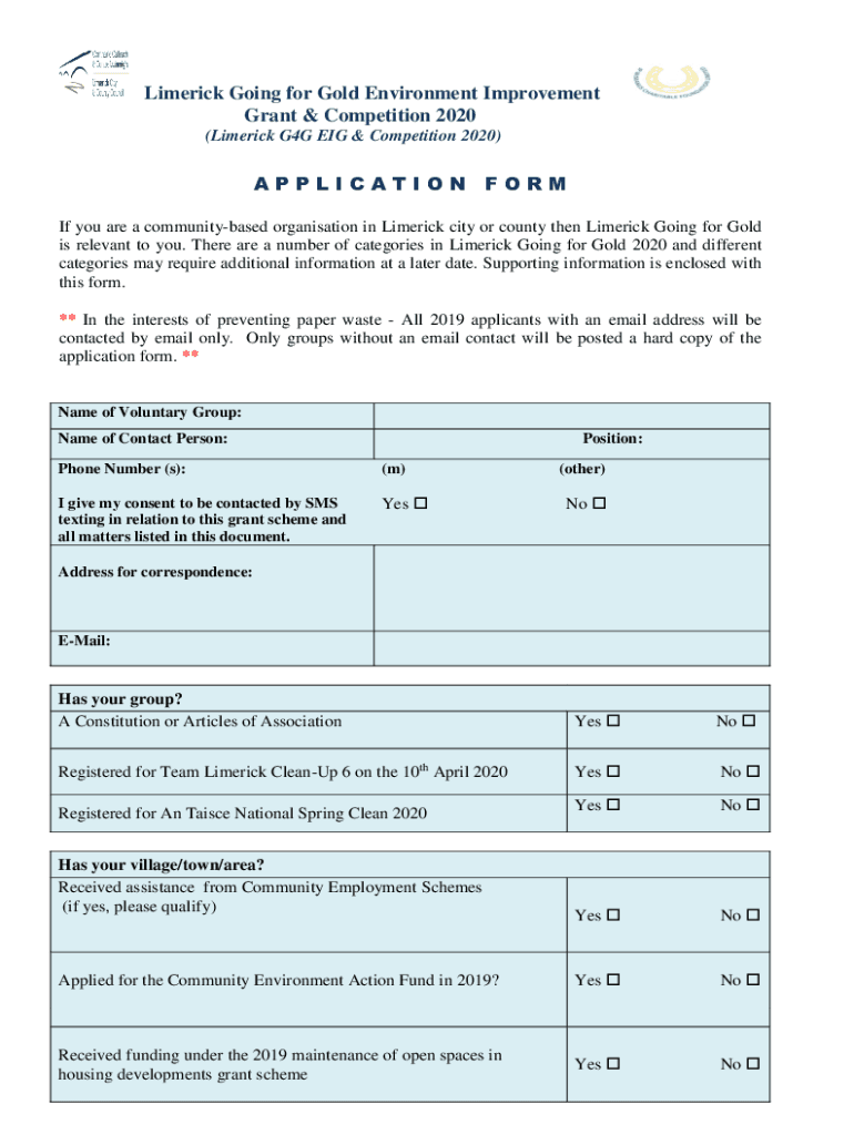 Fillable Online Limerick Going for Gold Competition Application Form ...