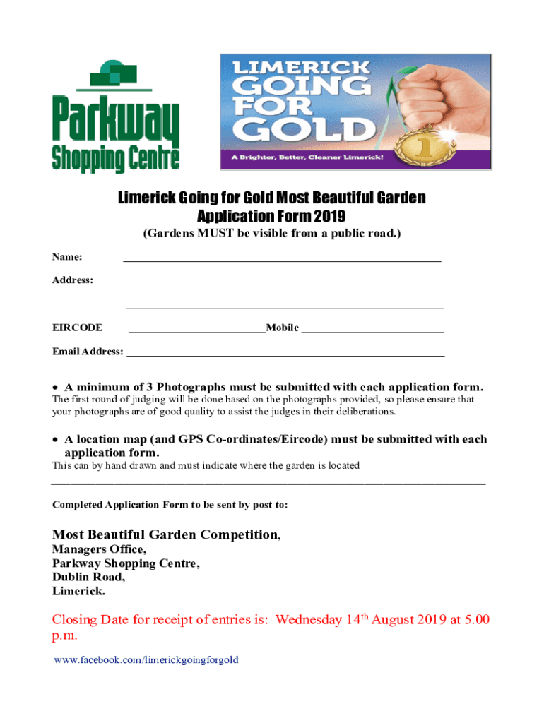 Fillable Online Limerick Going for Gold Most Beautiful Garden ...