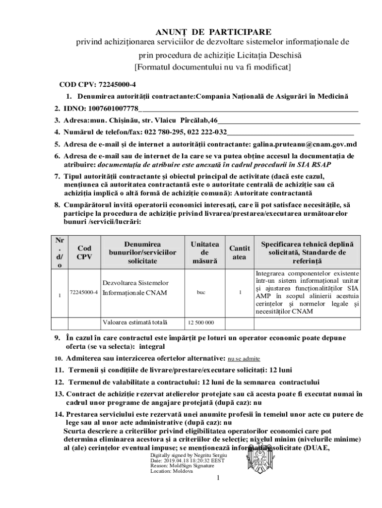 Fillable Online anun de participare - CNAM Fax Email Print - pdfFiller