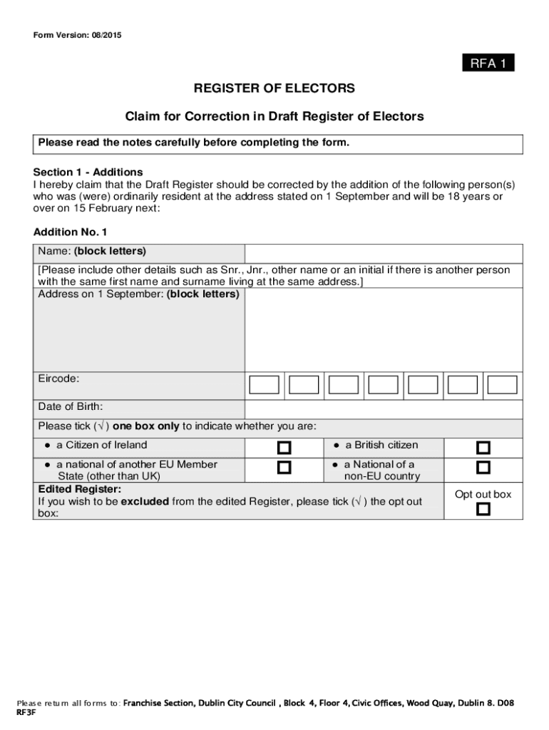 Fillable Online claim for correction in draft register of electors Fax Email Print - pdfFiller