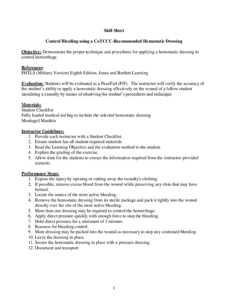 Fillable Online Hemostatic Dressing Skill Sheet.pdf - NAEMT Fax Email ...