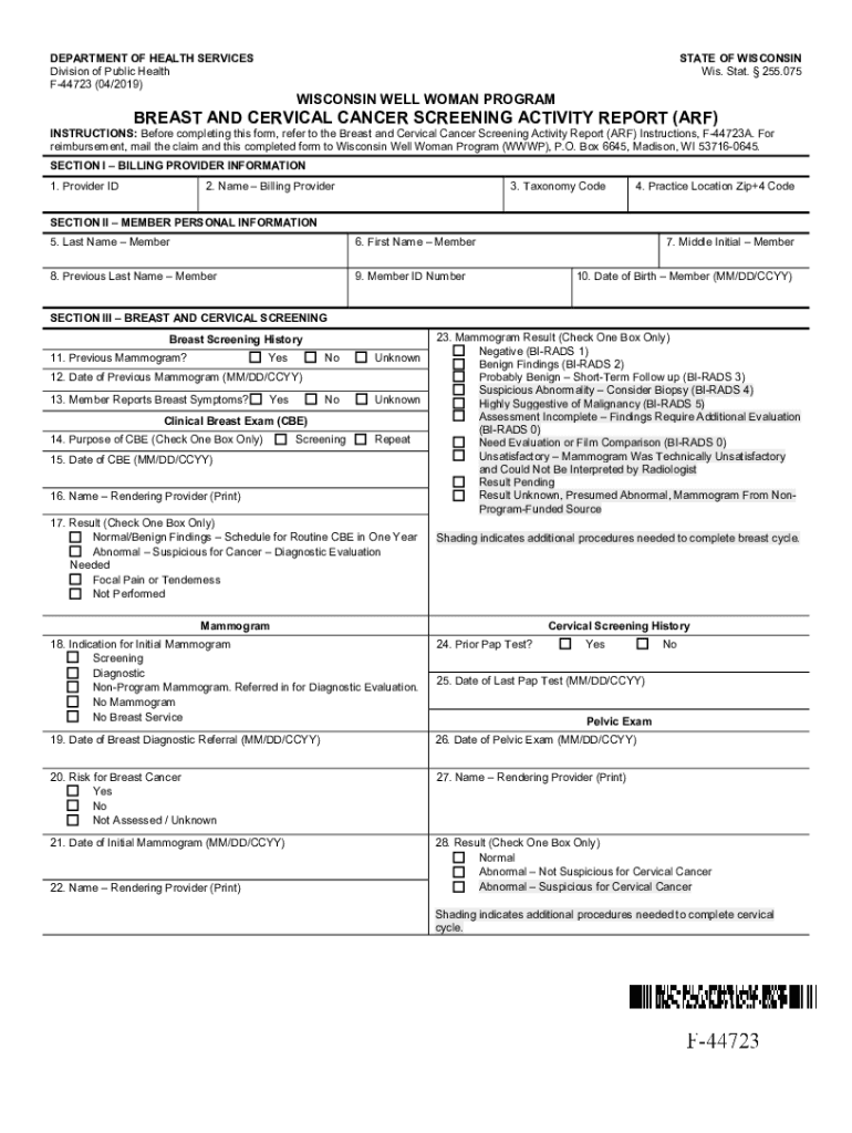 Fillable Online dhs wisconsin BREAST AND CERVICAL CANCER SCREENING ...