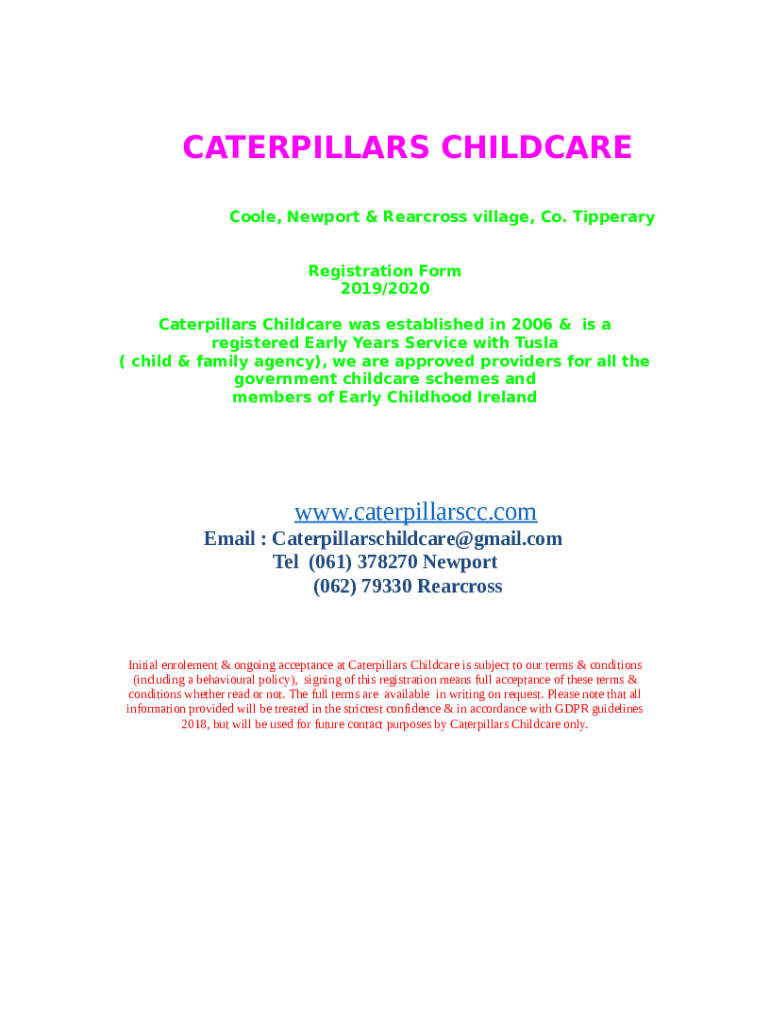 Caterpillars Childcare in Coole Newport V94EP44 Co. Tipperary Doc Template | pdfFiller