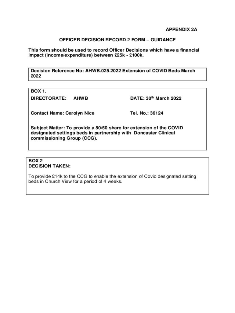 Fillable Online doncaster moderngov co APPENDIX 2A OFFICER DECISION ...