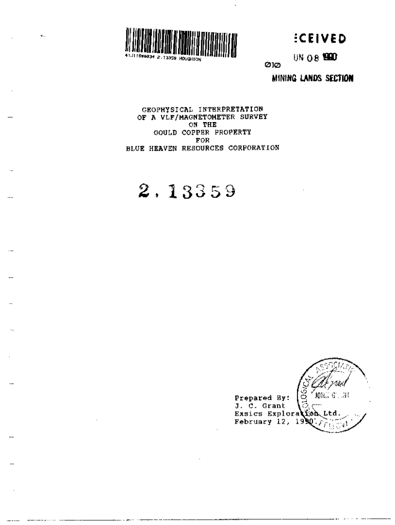 Fillable Online GEOPH INTERP OF A VLF/MAG SUR ON THE GOULD COPPER PROP ...