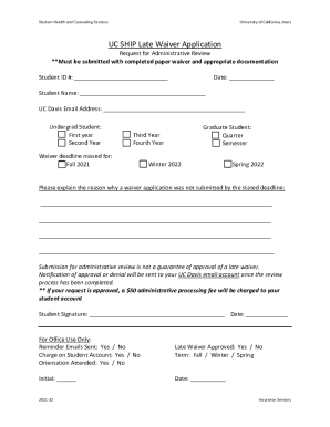 Fillable Online shcs ucdavis Fillable Online UC SHIP Late Waiver ...