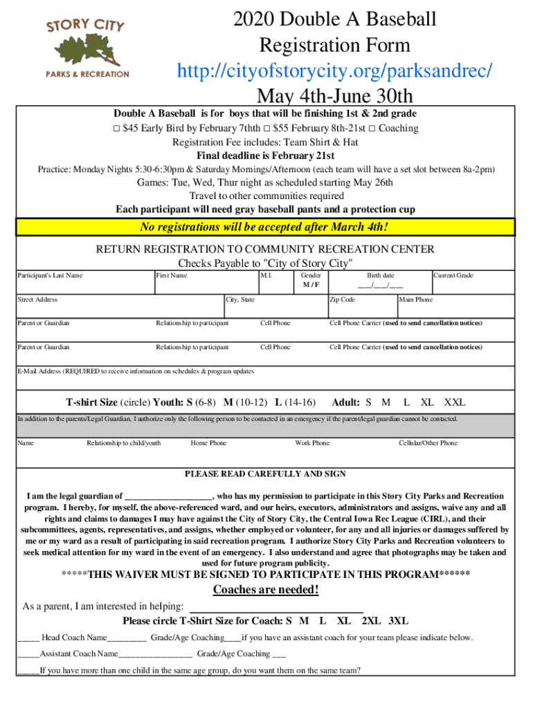 Fillable Online Baseball Registration Form - Fill Online, Printable ...