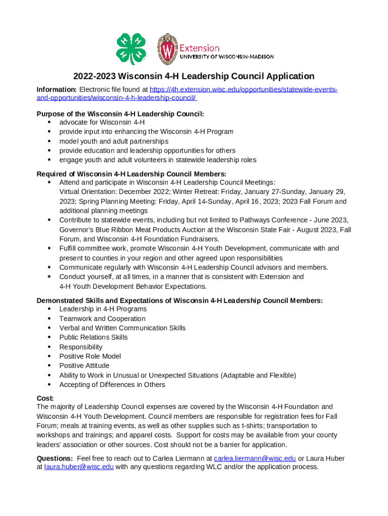 2022-2023 Wisconsin 4-H Leadership Council Application Doc Template ...