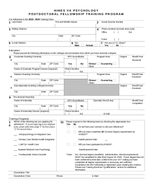 Postdoctoral Fellowship In Clinical PsychologyVA Hines ... Doc Template | pdfFiller