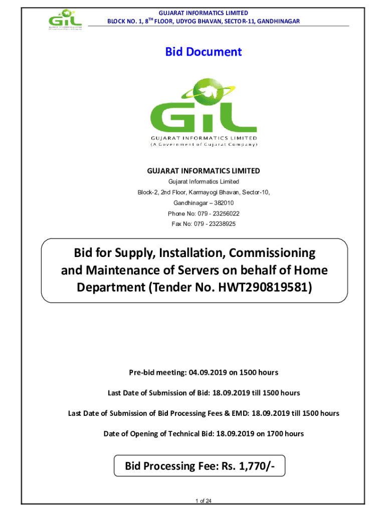 Fillable Online gil gujarat gov Bid for Supply, Installation ...