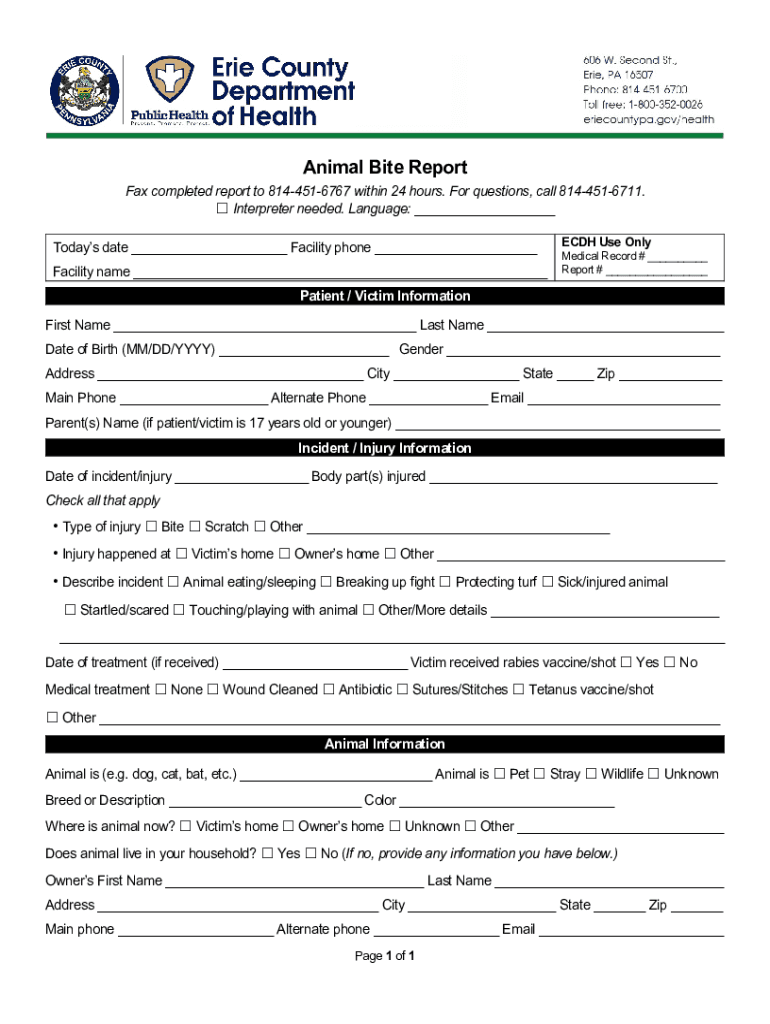Fillable Online example of a completed form - dog bite to human Fax ...