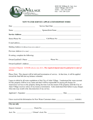Fillable Online new water service application/deposit form - Adair ...