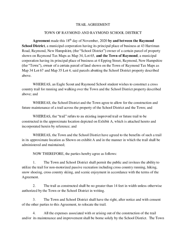 Fillable Online trail agreement - Raymond School District Fax Email Print - pdfFiller