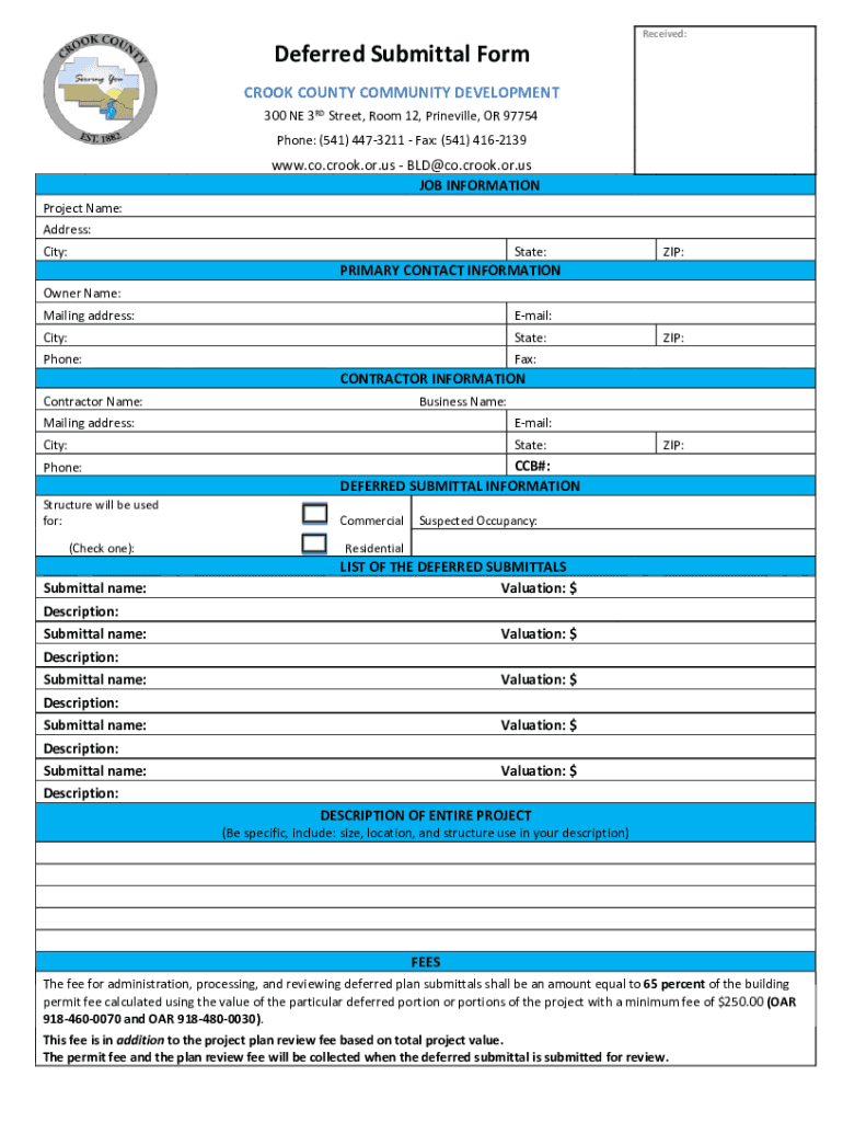 Fillable Online co crook or Procedure for Deferred Submittals Fax Email ...