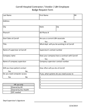 Fillable Online Badge Request Form - Carroll Hospital Center Fax Email ...
