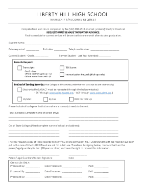 Fillable Online Liberty Hill High School Transcript Request Fax Email ...