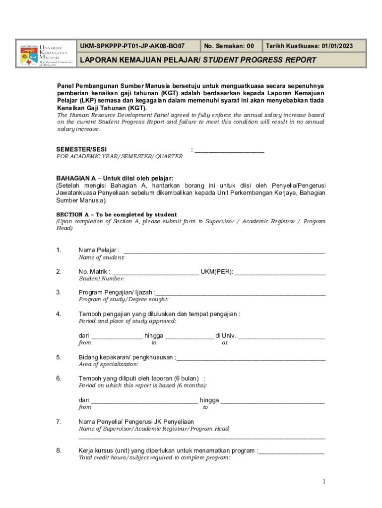 Fillable Online laporan kemajuan pelajar/ student progress report - UKM ...