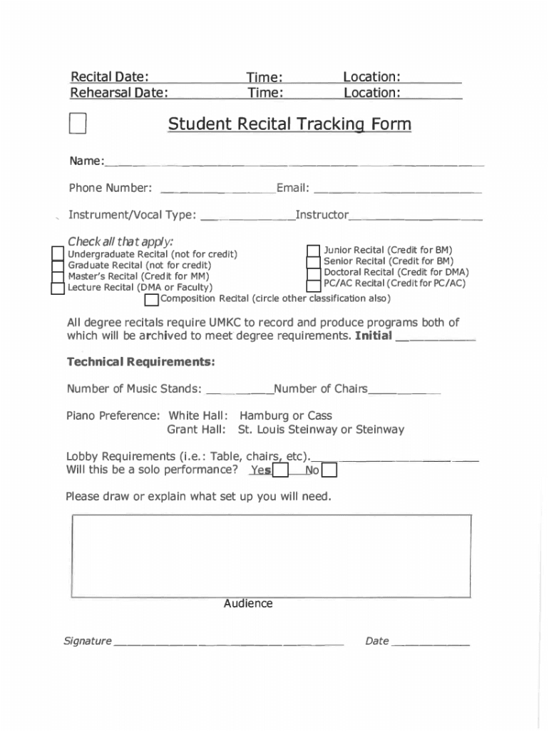 Fillable Online Student Recital Tracking Form Name ...