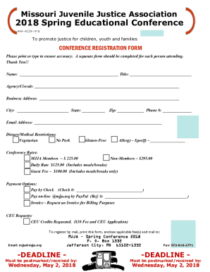 Fillable Online 2020 MJJA SPRING CONFERENCE REGISTRATION FORM ... Fax Email Print - pdfFiller