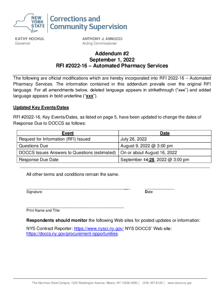 Fillable Online doccs ny Addendum 1 IFB #2022-02 - Vehicle and ...