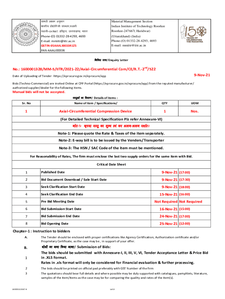 Fillable Online : 1600001328/MM-5/IITR/2021-22/Axial-Circumferential ...
