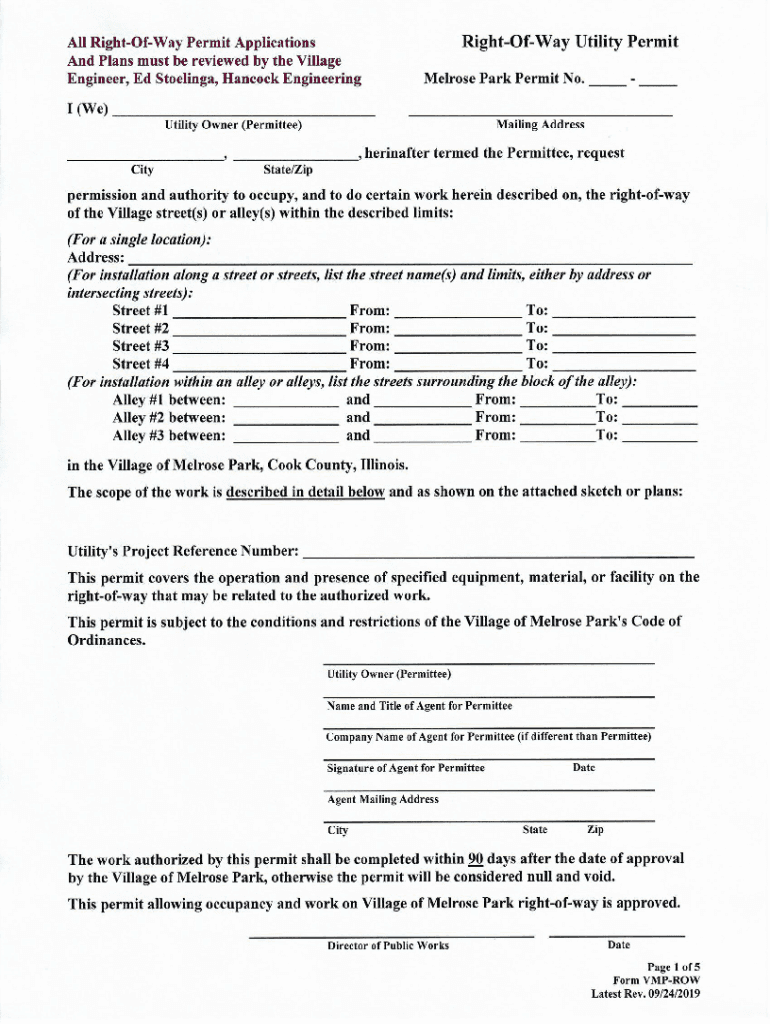 Fillable Online 5 Page Right of Way Permit Application - Village of ...