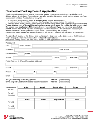 Fillable Online DRAFT 32-Fm-002 Application for a Residential Parking ...