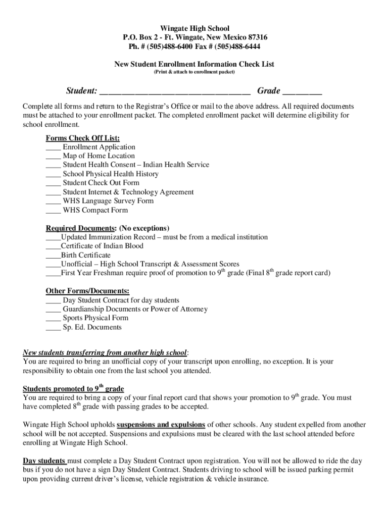 Fillable Online whs bie Fillable Online whs bie Wingate High School - Admissions and ... Fax ...