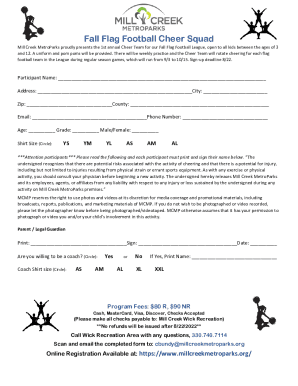 Fillable Online Fall Flag Football and Cheer programs for K-1 Fax Email ...