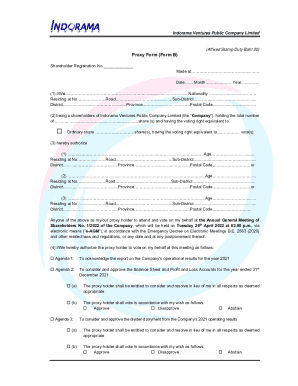 Fillable Online (Affixed Stamp Duty Baht 20) Proxy Form A Written at ...