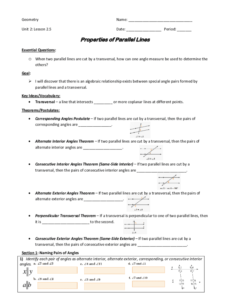 Fillable Online Geometry - Unit 2 - Lesson 2.1 - Exploring Lines and Planes Fax Email Print ...