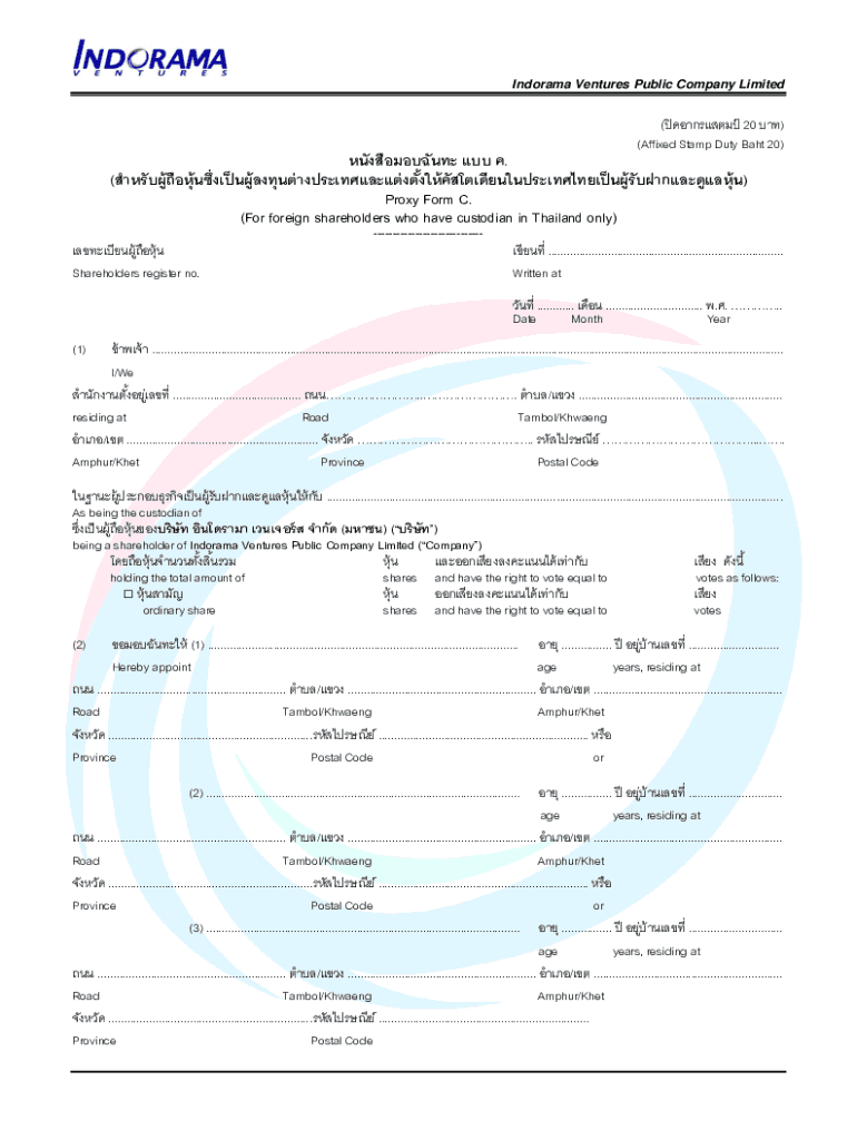 Fillable Online Proxy Form (Form B) - Indorama Ventures Fax Email Print ...