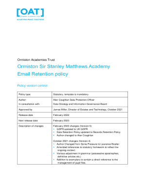 Fillable Online Data Retention Policy Template - High Table Fax Email ...