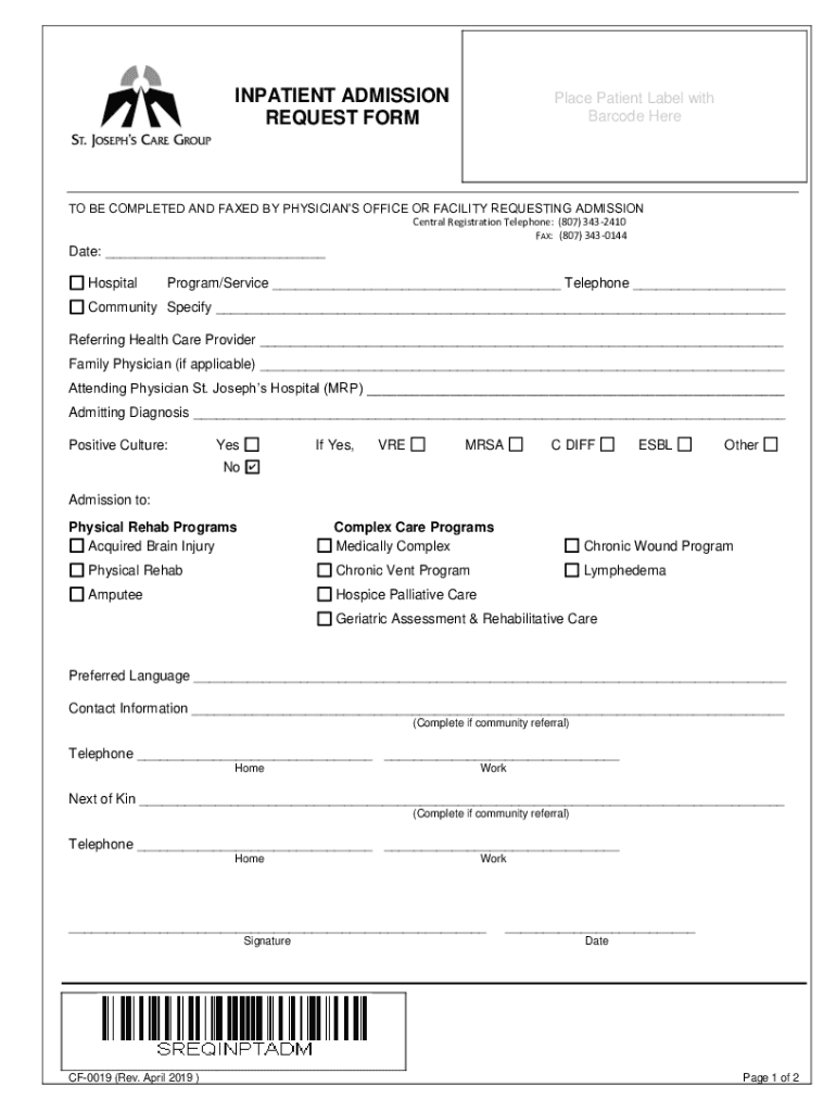Fillable Online INPATIENT ADMISSION REQUEST FORM Fax Email Print ...