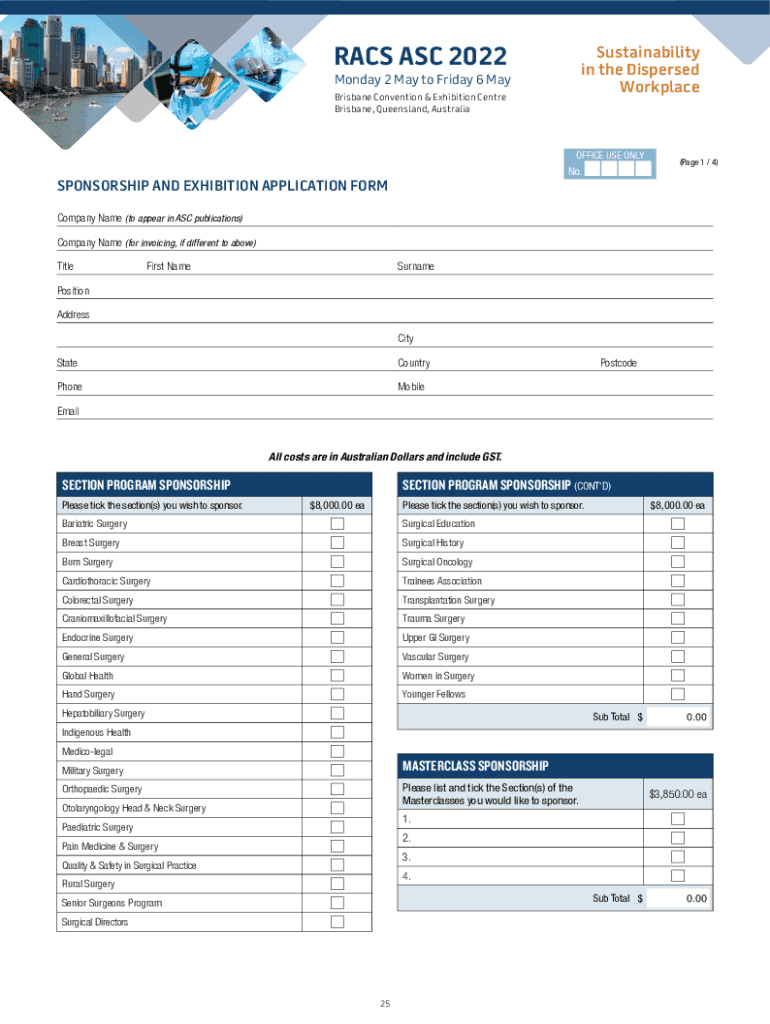 Fillable Online asc surgeons Sponsorship Prospectus - RACS Annual ...