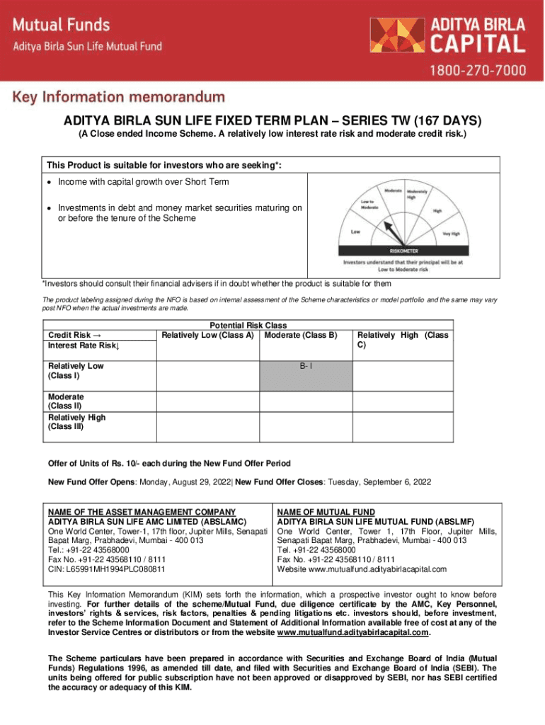 Fillable Online Aditya Birla Sun Life Fixed Term Plan - Series SN (1099 Days ... Fax Email Print ...