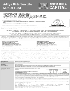 Fillable Online Aditya Birla Sun Life Nifty 200 Momentum 30 ETF - Growth Fax Email Print - pdfFiller