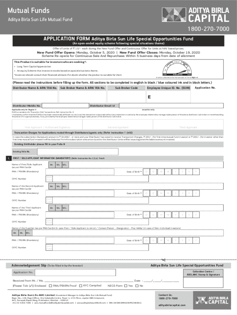 Fillable Online Aditya Birla Sun Life Special Opportunities Fund KIM Final File.cdr Fax Email ...