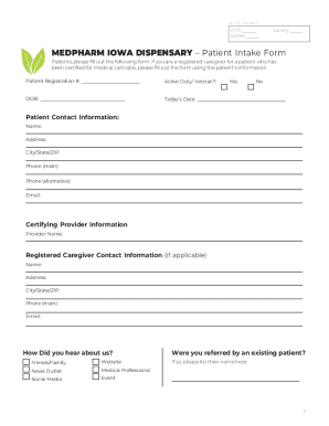 Fillable Online PATIENT INTAKE FORM - Caring Nature Dispensary Fax ...