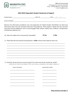 Fillable Online 2022-2023 Dependent Student Statement of Support Fax ...