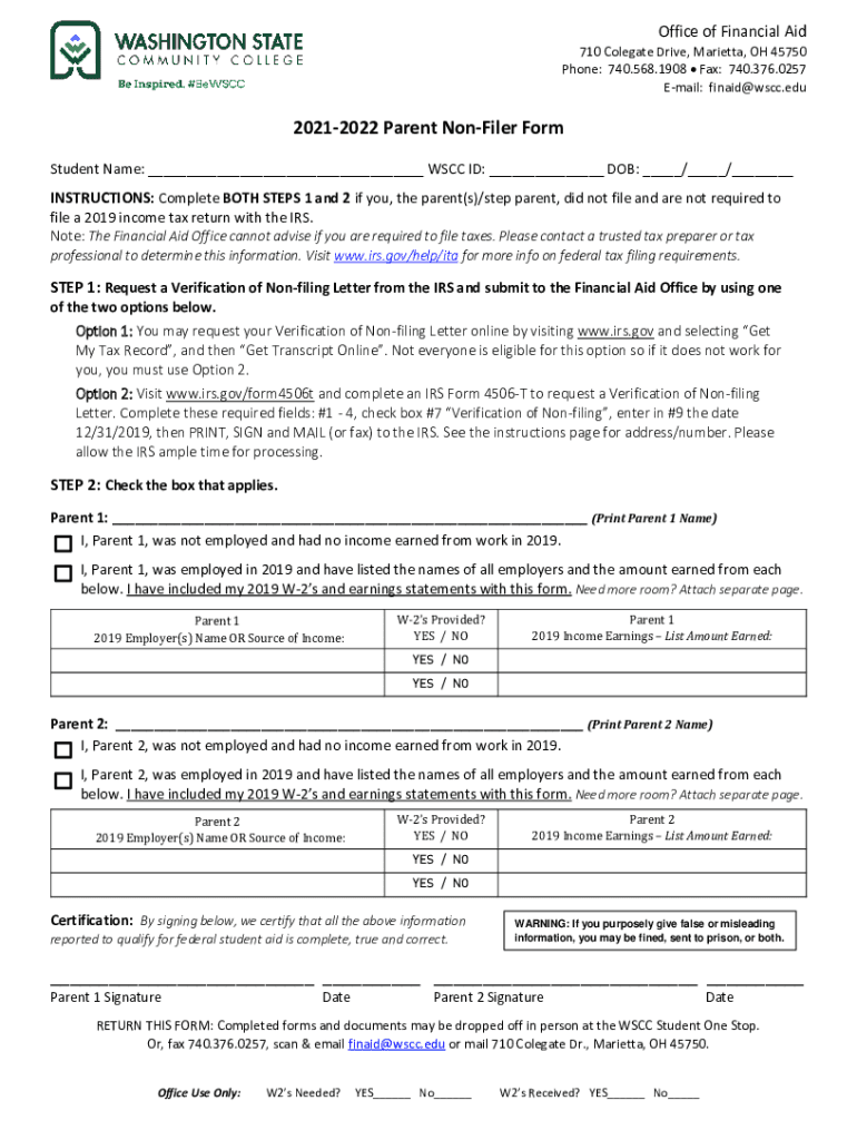Fillable Online 2021-2022 Parent Non-Filer Form Fax Email Print - pdfFiller